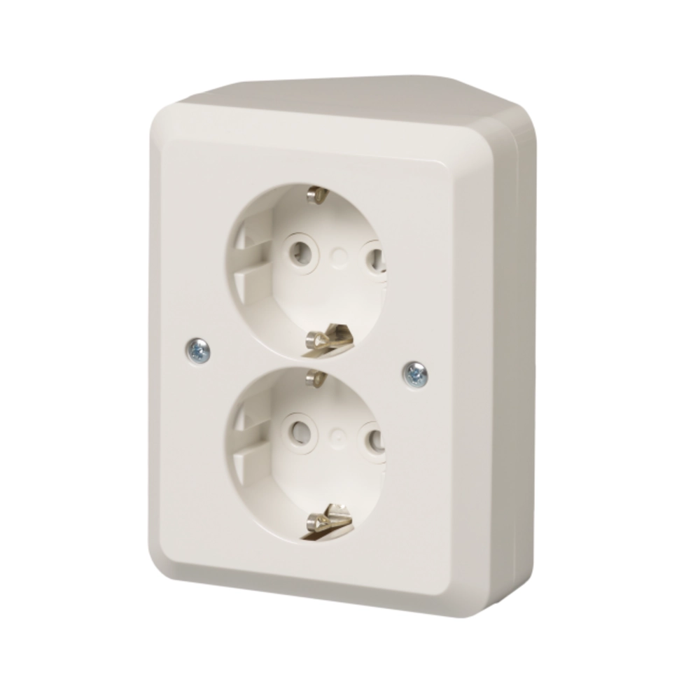 JUSSI SOCKET OUTLET SCHUKO 2-GANG SHUTTERED SCREWLESS TERMINALS CORNER ...